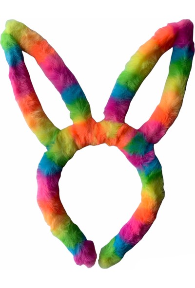 Mingy Rengarenk Gökkuşağı Tavşan Kulaklı Peluş Taç Saç Bandı