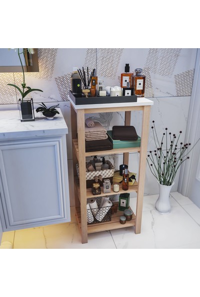 Banyo Köşe Rafı 4 Katlı Banyo Dolabı Banyo Düzenleyici Organizer Dolap