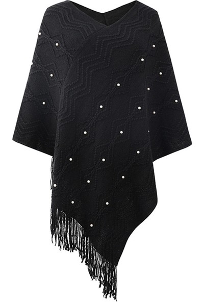 Farfi Şık Pelerin Ceket V Boyun Batwing Kol Sonbahar Kış Dalgalı Çizgili Çıkmak Için Düzensiz Hem Cloak Ceket (Yurt Dışından)