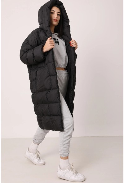 Dnz Bayan Kapüşonlu Uzun Versiyon Çift Cepli Oversize Şime Mont Dnz Bayan Kapüşonlu Uzun Versiyon Çift Cepli Oversize Şime Mont