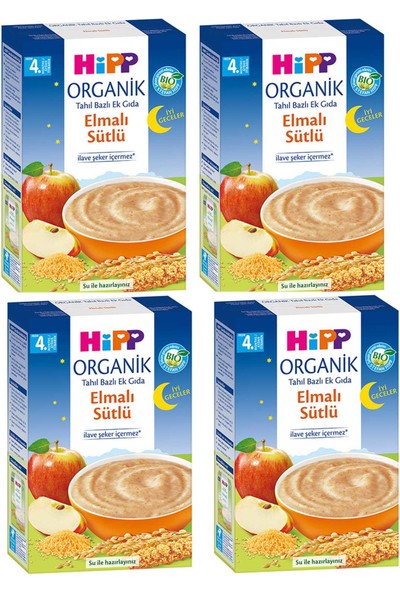 Hipp Organik Iyi Geceler Elmalı Sütlü 4+ Ay Kaşık Maması 250 gr 4 Adet