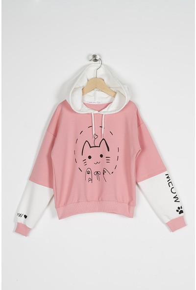 Zepkids Kız Çocuk Meow Baskılı Kapüşonlu Swearshirt 9-12 Yaş Zepkids Kız Çocuk Meow Baskılı Kapüşonlu Swearshirt 9-12 Yaş