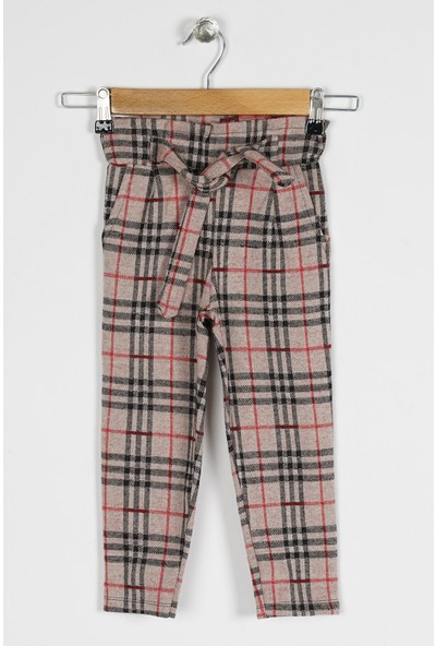 Zepkids Kız Çocuk Ekose Desenli Kuşaklı Pantolon 5-12 Yaş