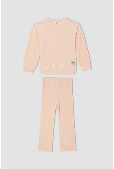 DeFacto Kız Çocuk Uzun Kollu Triko Görünümlü Pijama Takımı V4139A621AU