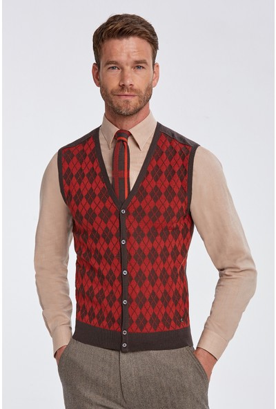 Hemington Çizgi Desenli Koyu Kahverengi Örgü Kravat