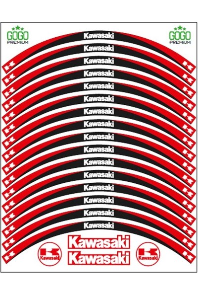 Kawasaki Kırmızı Siyah Kawasaki Reflektörlü Jant Şeridi