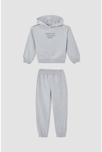 DeFacto Kız Çocuk Regular Fit Kapüşonlu Uzun Kollu Pamuklu Pijama Takım V4140A621AU