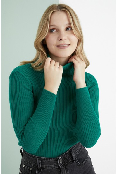 Z Giyim Kadın Zümrüt Yeşili Balıkçı Yaka Fitilli Basic Kazak Z Giyim Kadın Zümrüt Yeşili Balıkçı Yaka Fitilli Basic Kazak