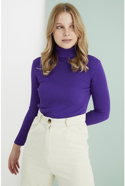 Z Giyim Kadın Mor Balıkçı Yaka Fitilli Basic Kazak Z Giyim Kadın Mor Balıkçı Yaka Fitilli Basic Kazak