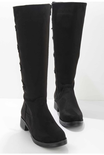 Bambi Siyah Süet Kadın Çizme K036711022