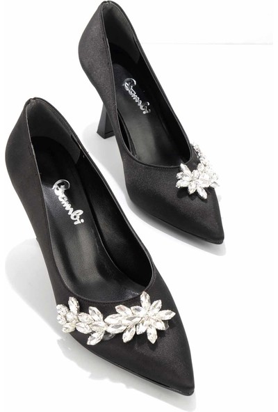 Bambi Siyah Saten Kadın Klasik Topuklu Ayakkabı K015961346