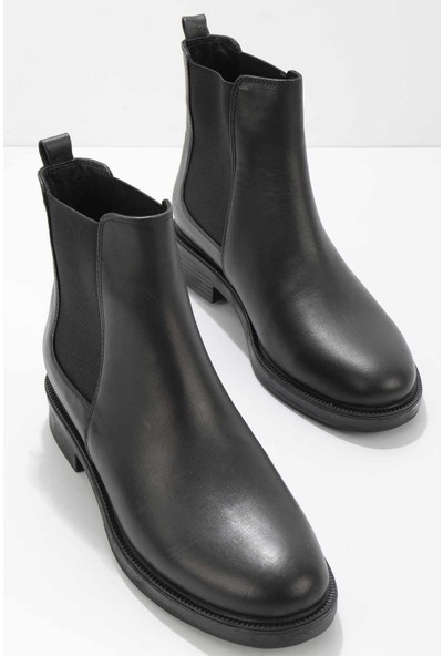 Bambi Siyah Leather Kadın Bot & Bootie K025312057