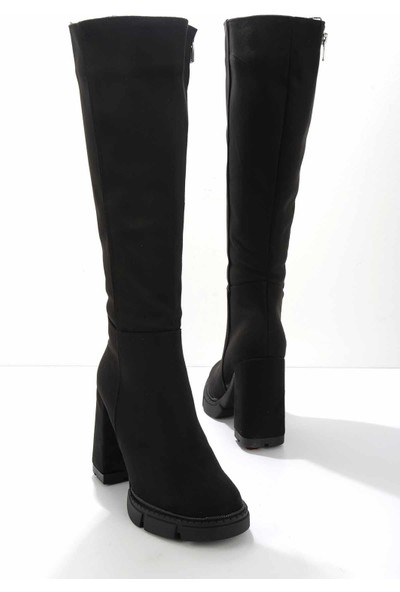 Bambi Siyah Süet Kadın Çizme K036880701