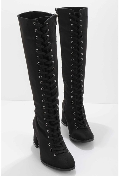 Bambi Siyah Süet Kadın Çizme K036889210