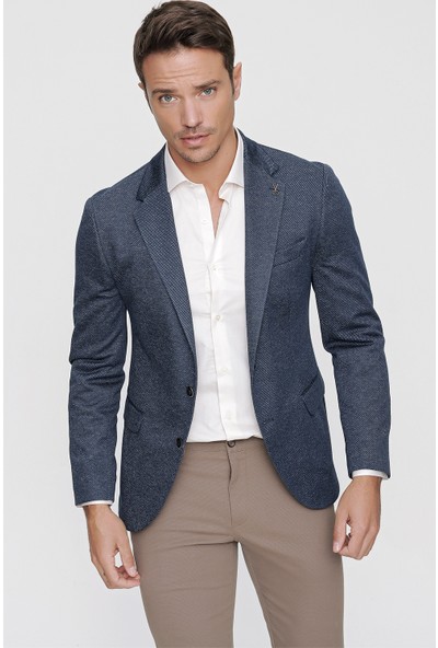 Morven Erkek Roza Örme Slimfit Ceket Lacivert