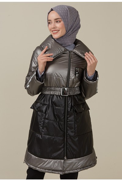 SETRMS Antrasit Amblem Detaylı Renk Geçişli Şişme Kaban 2213009