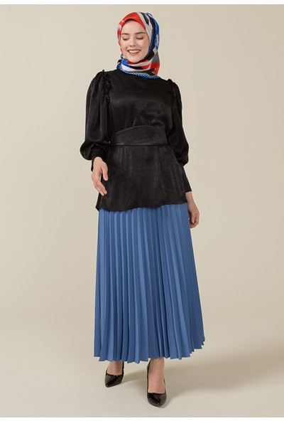 SETRMS Siyah Geniş Manşet Fırfır Detay Bluz 2215014