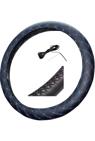 Fox Direksiyon Kılıfı Siyah 45 cm Dikmeli Mavi Nakış Tır Kamyon Midibüs