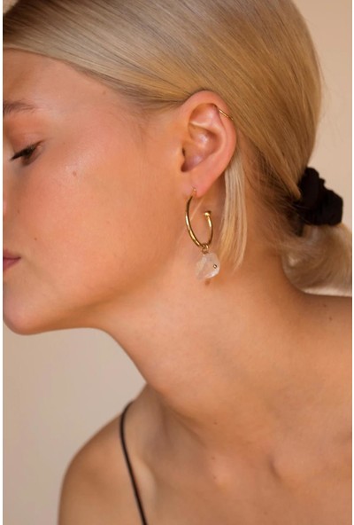 New Obsessions Şeffaf Kuvars Taşlı Halka Küpe