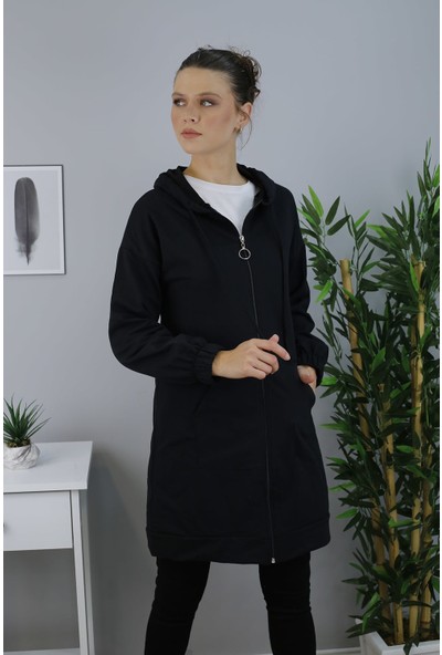 İmaj Butik Önden Fermuarlı Iki Iplik Hırka/siyah