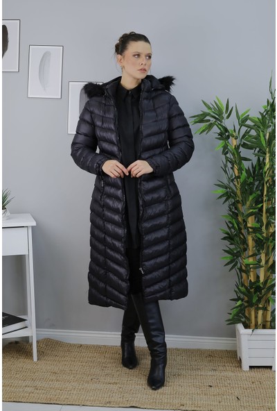 İmaj Butik Içi Tam Dolgulu Siyah Uzun Mont