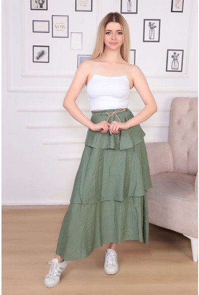 Gülseli Fırfırlı Kemerli Uzun Etek