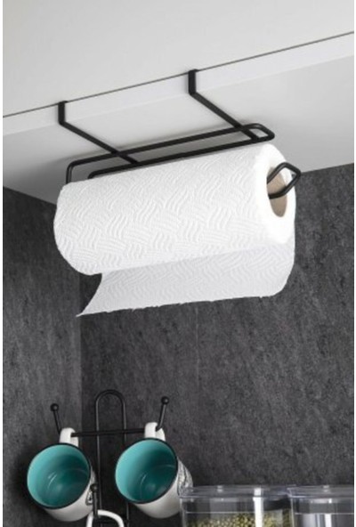 Biterse Dolap Kapağına Veya Dolap Rafına Takılabilen Geçmeli Kağıt Havlu Askılığı Siyah Renk