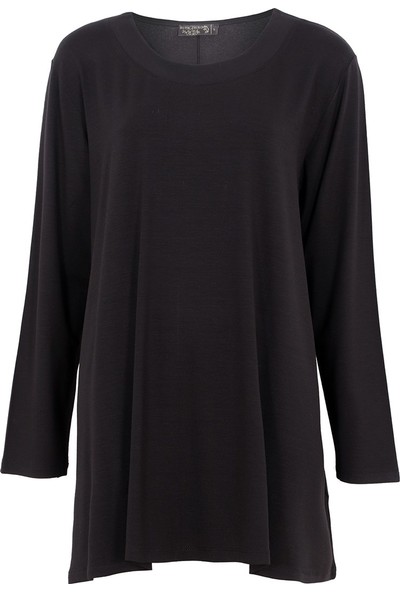 Mutlu Ertan Büyük Beden V Yaka Penye Bluz-Siyah