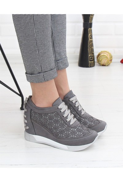 Nesil Shoes Dnr 286 Gri Süet Gizli Topuk Günlük Kadın Ayakkabısıgri Süet