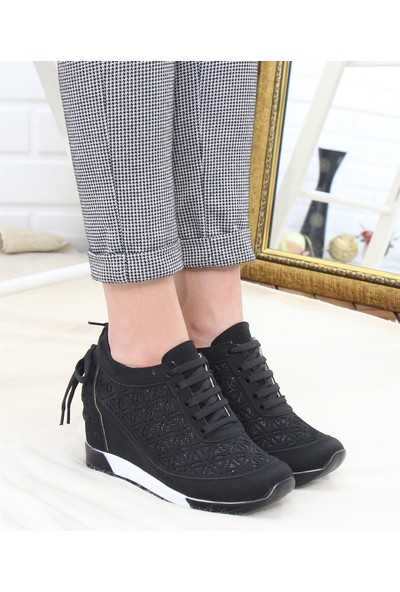 Nesil Shoes Dnr 286 Siyah Süet Gizli Topuk Günlük Kadın Ayakkabısı