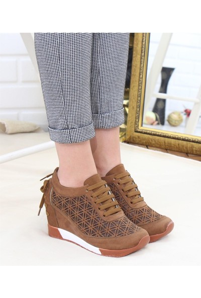 Nesil Shoes Dnr 286 Taba Süet Gizli Topuk Günlük Kadın Ayakkabısı