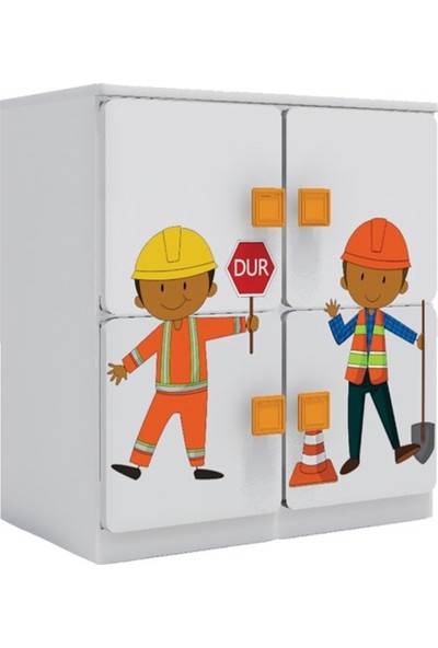 Woody Life 4 Kapaklı Çocuk Odası Anaokulu Kreş Dolap Meslek Temalı Woody Life 4 Kapaklı Çocuk Odası Anaokulu Kreş Dolap Meslek Temalı