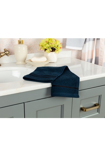 Madame Coco Maynor Bordürü Floşlu El Havlusu - Lacivert - 30X45 cm