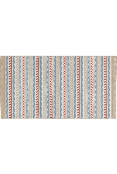Madame Coco Calendre Saçaklı Dokuma Kilim - Bej / Mavi - 120X180CM Madame Coco Calendre Saçaklı Dokuma Kilim - Bej / Mavi - 120X180CM