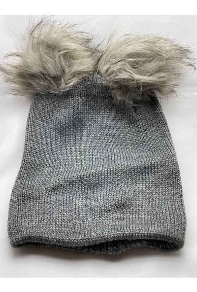 ESI Accessory Çift Pomponlu Gri Kadın Bere