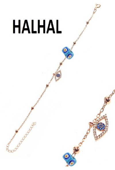 Söğütlü Silver Gümüş Göz ve Turkuaz Taşlı Toplu Zincir Halhal