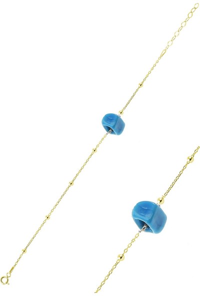 Söğütlü Silver Gümüş Turkuaz Taşlı Top Top Halhal