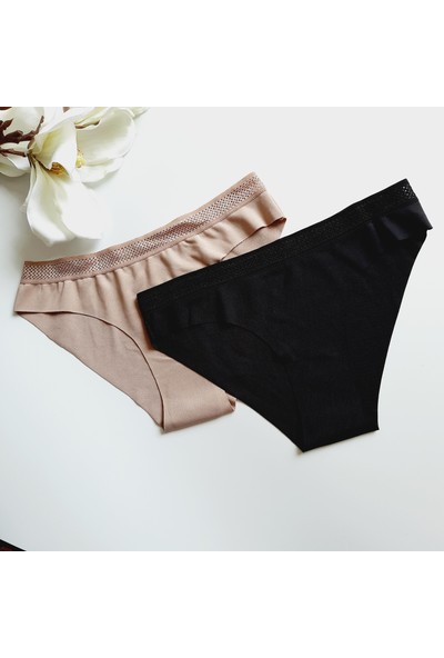 Moneta Lingerie Lazer Kesim Dikişsiz Iz Yapmaz Beli Lastikli Esnek Kadın Külot 2'li Paket