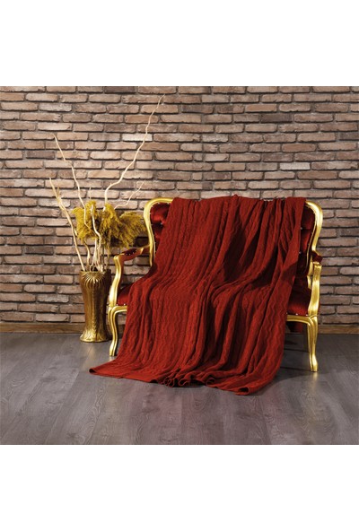 Luvana Home Akrilik Örgü Tek Kişilik Triko Battaniye Kiremit