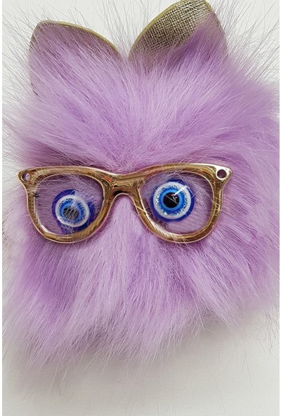 Hayalperest Boncuk Lila Ponpon Gözlüklü Peluş Anahtarlık