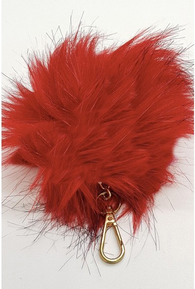 Hayalperest Boncuk Kırmızı Ponpon Peluş Tüylü Anahtarlık