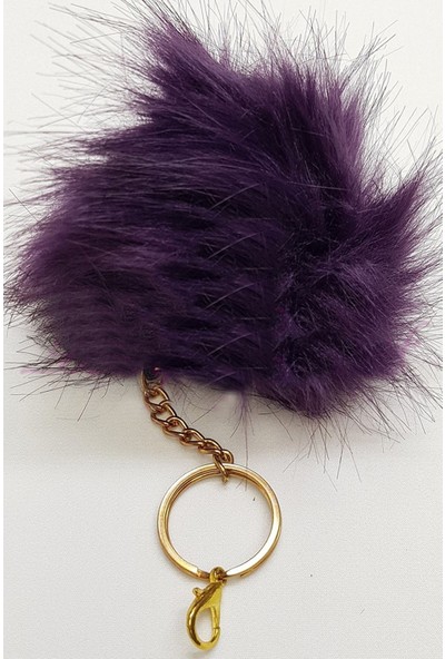 Hayalperest Boncuk Mor Ponpon Tüylü Anahtarlık