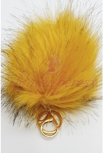 Hayalperest Boncuk Sarı Ponpon Tüylü Anahtarlık