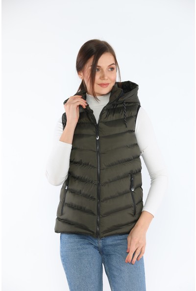 Everest Jel Dolum Kapüşonlu Fermuar Cepli Şişme Yelek