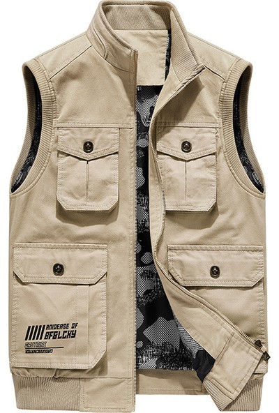 Pufan Culture Erkek Dik Yaka Gündelik Yelek Ince Pamuklu Yelek-Hafif Haki (Yurt Dışından)