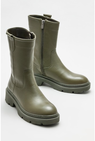 Elle Shoes Yeşil Deri Kadın Günlük Düz Bot
