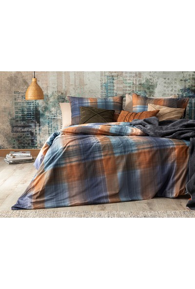 English Home Flowing Plaid Pamuklu Tek Kişilik Nevresim Seti 160X220 cm Lacivert - Kiremit English Home Flowing Plaid Pamuklu Tek Kişilik Nevresim Seti 160X220 cm Lacivert - Kiremit