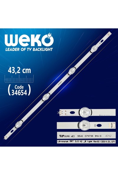 Weko Lg Innotek Drt 3.0 42_B Type REV01 - 6916L-1957A/B/E - 43.2 cm 4 Ledli - (WK-098) Weko Lg Innotek Drt 3.0 42_B Type REV01 - 6916L-1957A/B/E - 43.2 cm 4 Ledli - (WK-098)