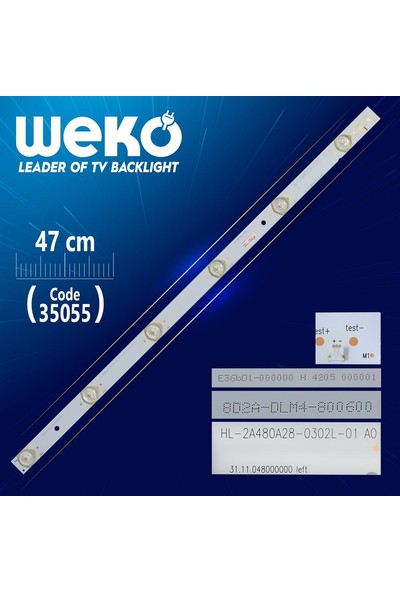 Oem HL-2A480A28-0302L-01 A0 - 8D2A-DLM4-800600 - Left - 47 cm 6 Ledli - (WK-827)