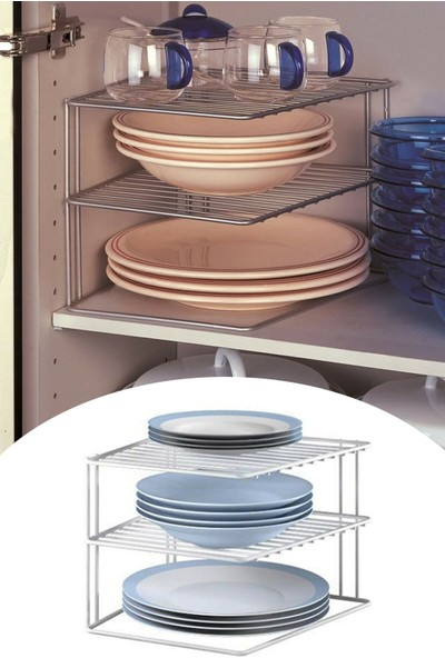 Biterse Dolap Içi Tabak Düzenleyici 2 Katlı Metal Köşe Raf Krom Biterse Dolap Içi Tabak Düzenleyici 2 Katlı Metal Köşe Raf Krom